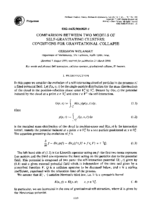 Pdf Comparison Between Two Models Of Self Gravitating Clusters Conditions For Gravitational