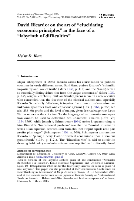 (PDF) David Ricardo: on the art of " elucidating economic principles ...