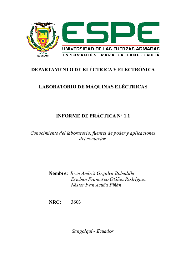 (DOC) Informe 1 Maquinas Eléctricas