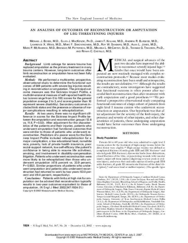 (PDF) An analysis of outcomes of reconstruction or amputation after leg ...