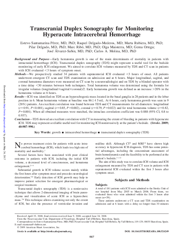 (PDF) Transcranial Duplex Sonography for Monitoring Hyperacute ...