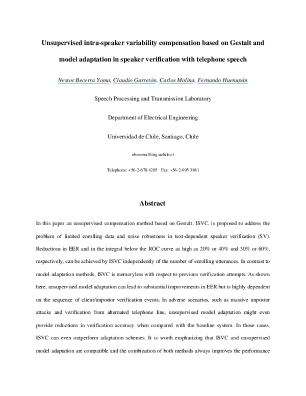Pdf Unsupervised Intra Speaker Variability Compensation Based On