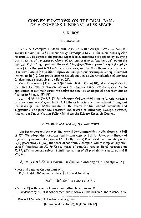 (PDF) Convex Functions on the Dual Ball of a Complex Lindenstrauss Space