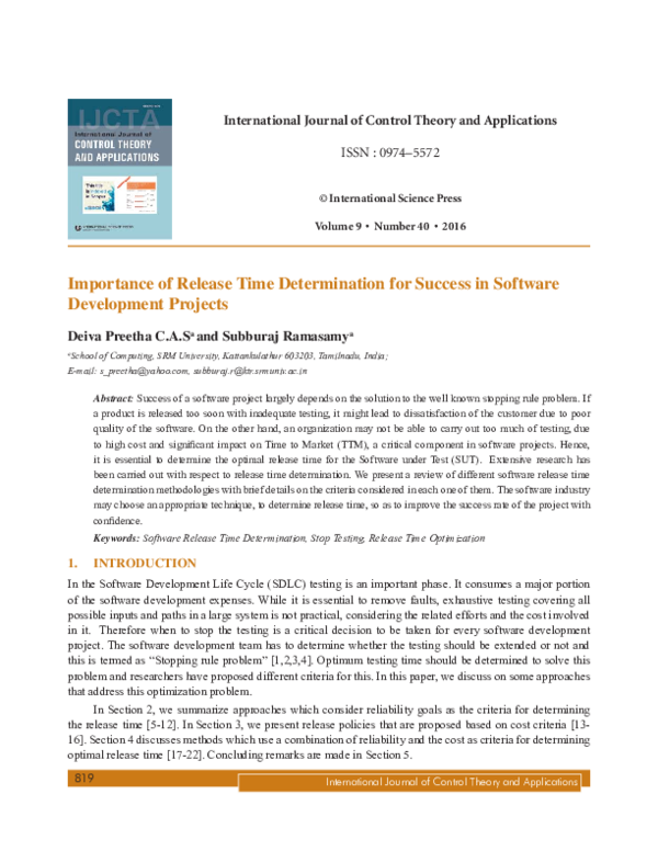 (PDF) Importance of Release Time Determination for Success in Software ...