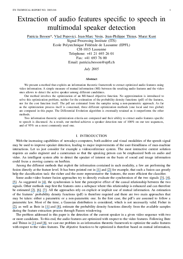 (PDF) Extraction of Audio Features Specific to Speech Production for ...