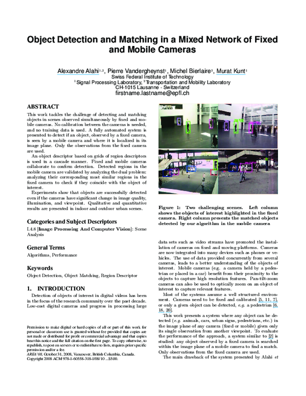 (PDF) Object detection and matching in a mixed network of fixed and mobile cameras | Murat Kunt ...