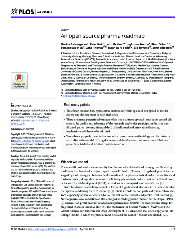 (PDF) An open source pharma roadmap
