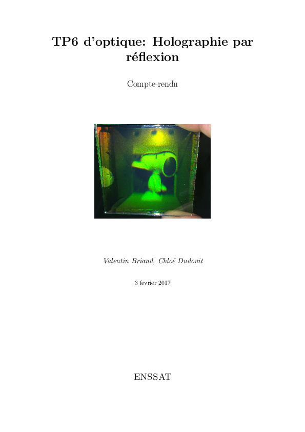 TP6 d'optique: Holographie par réflexion Compte-rendu
