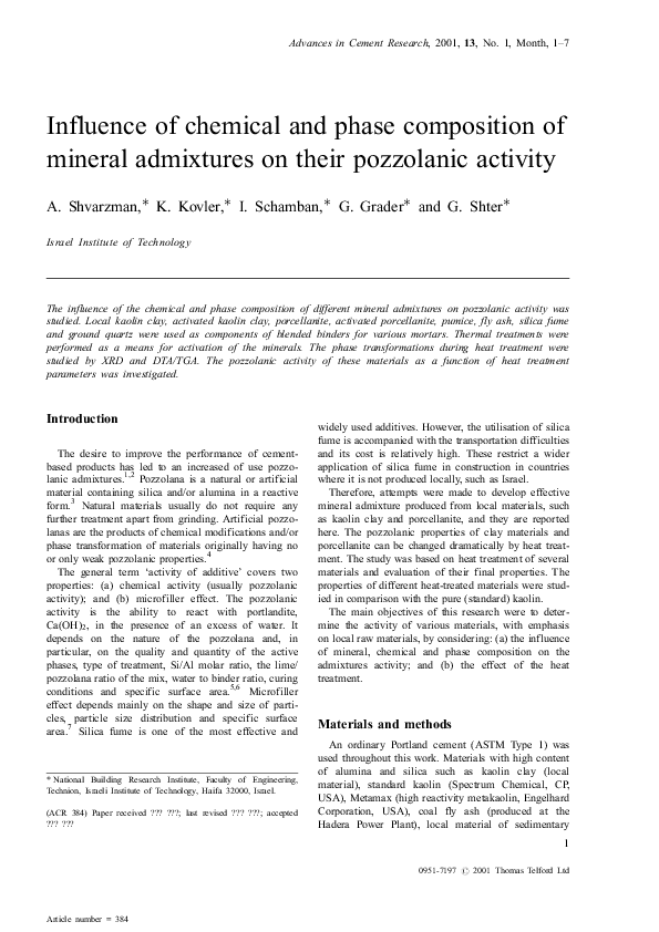 (PDF) Influence of chemical and phase composition of mineral admixtures ...