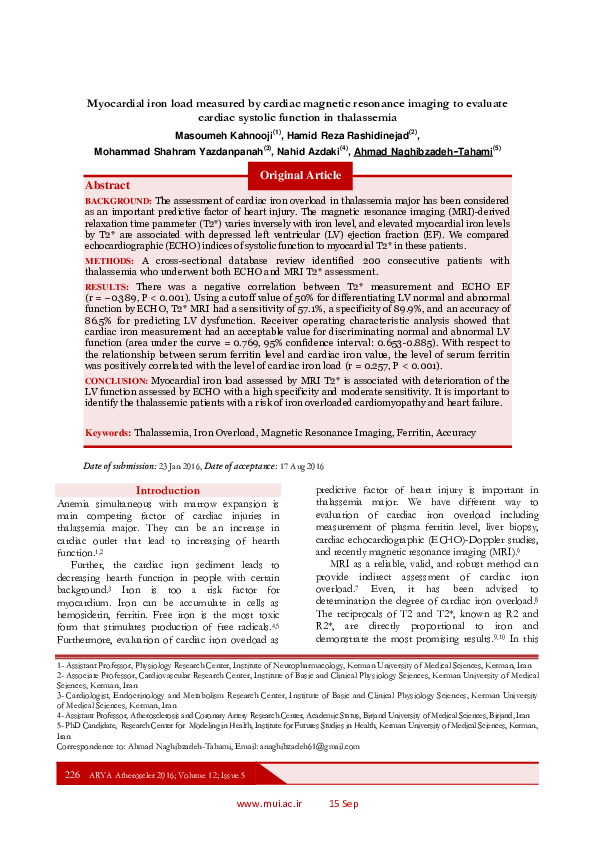 (PDF) Myocardial iron load measured by cardiac magnetic resonance ...