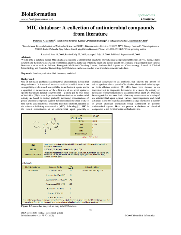 (PDF) MIC database: A collection of antimicrobial compounds from literature