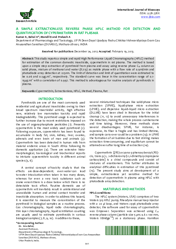 (PDF) A simple extractionless reverse phase HPLC method for detection ...