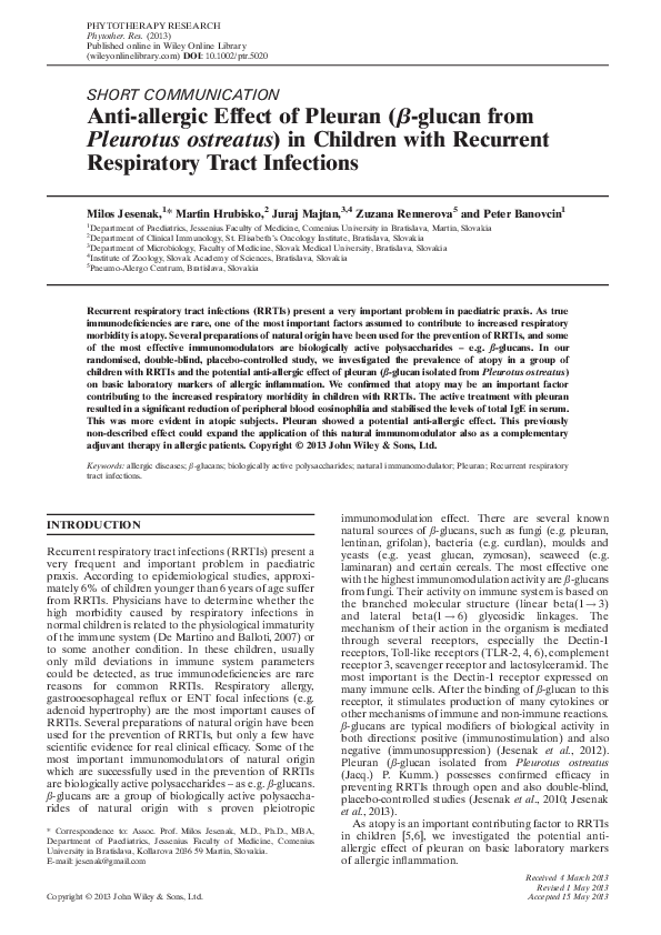 (PDF) Anti-allergic Effect of Pleuran (b-glucan from Pleurotus ...