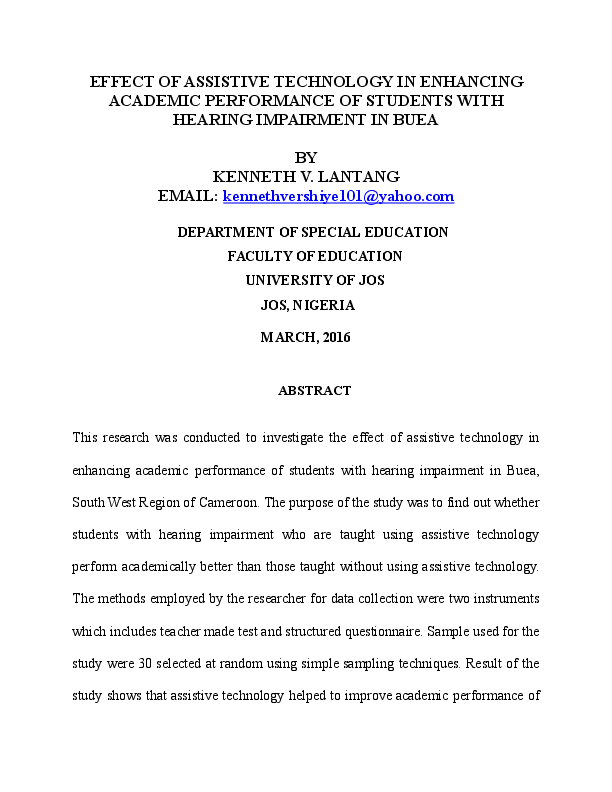 (DOC) EFFECT OF ASSISTIVE TECHNOLOGY IN ENHANCING ACADEMIC PERFORMANCE ...