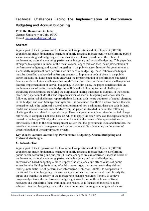 (PDF) Technical Challenges Facing the Implementation of Performance ...