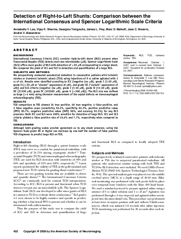 (PDF) Detection of Right-to-Left Shunts: Comparison between the ...