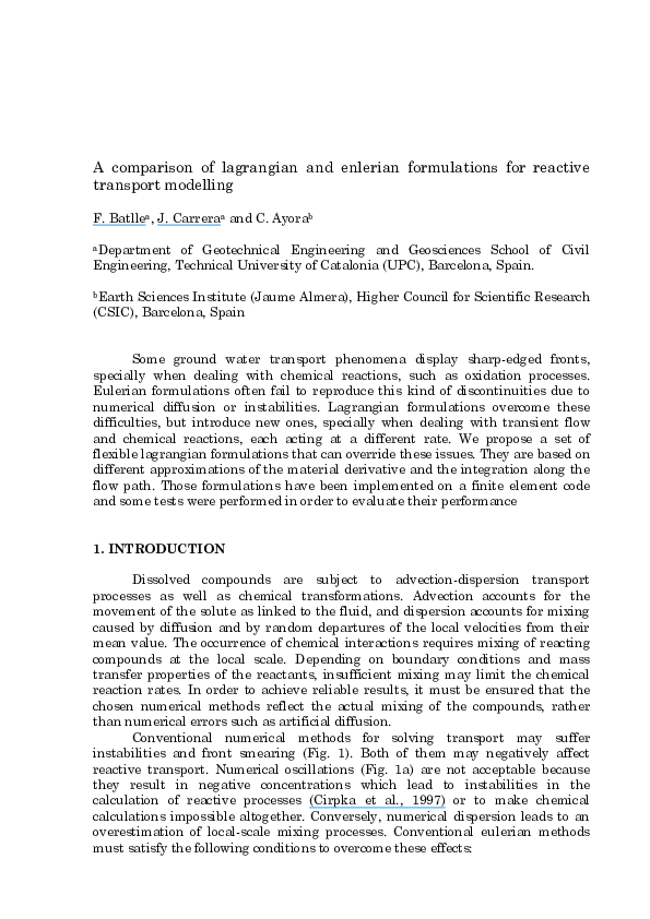 Pdf A Comparison Of Lagrangian And Eulerian Formulations For Reactive