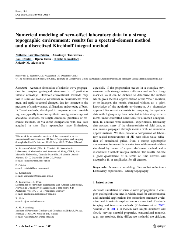 Pdf Numerical Modeling Of Zero Offset Laboratory Data In A Strong