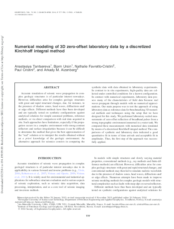 Pdf Numerical Modeling Of 3d Zero Offset Laboratory Data By A