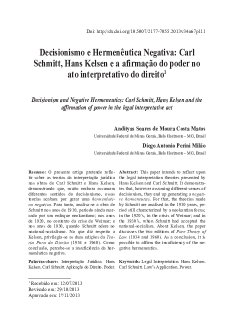 (PDF) Decisionism and Negative Hermeneutics: Carl Schmitt, Hans Kelsen ...