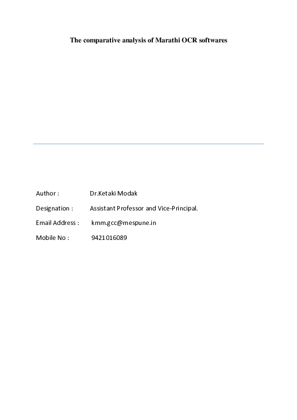 (PDF) The comparative analysis of Marathi OCR softwares