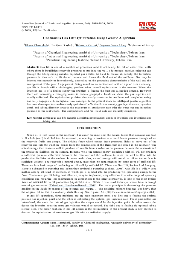 (PDF) Continuous Gas Lift Optimization Using Genetic Algorithm