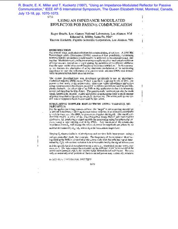 (PDF) Passive Communication-USING AN IMPEDANCE-MODULATED REFLECTOR FOR ...