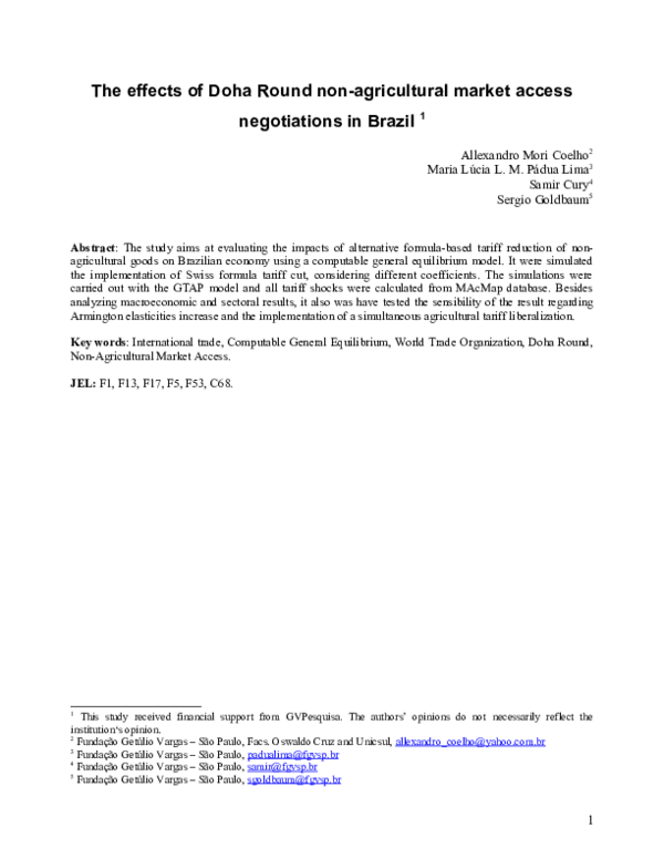 (PDF) The effects of Doha Round non-agricultural market access ...