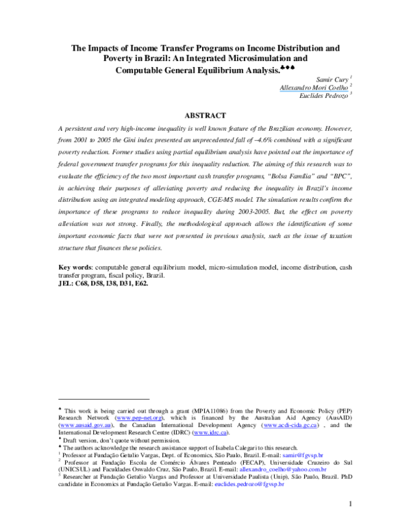 (PDF) The Impacts of Income Transfer Programs on Income Distribution ...