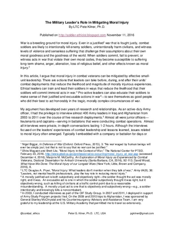 (PDF) The Military Leader's Role in Mitigating Moral Injury