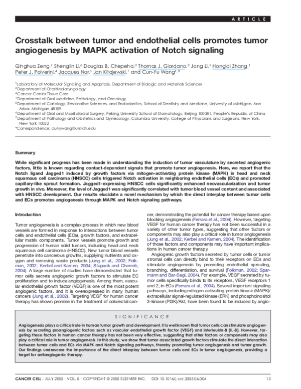(PDF) Crosstalk between tumor and endothelial cells promotes tumor ...