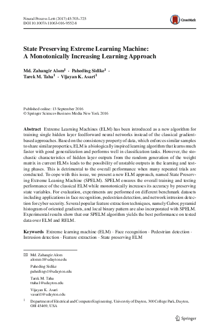 (PDF) State Preserving Extreme Learning Machine: A Monotonically Increasing Learning Approach