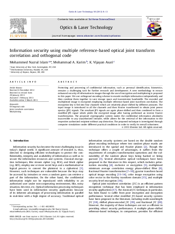 Pdf A Cascaded Iterative Fourier Transform Algorithm For Optical Security Applications