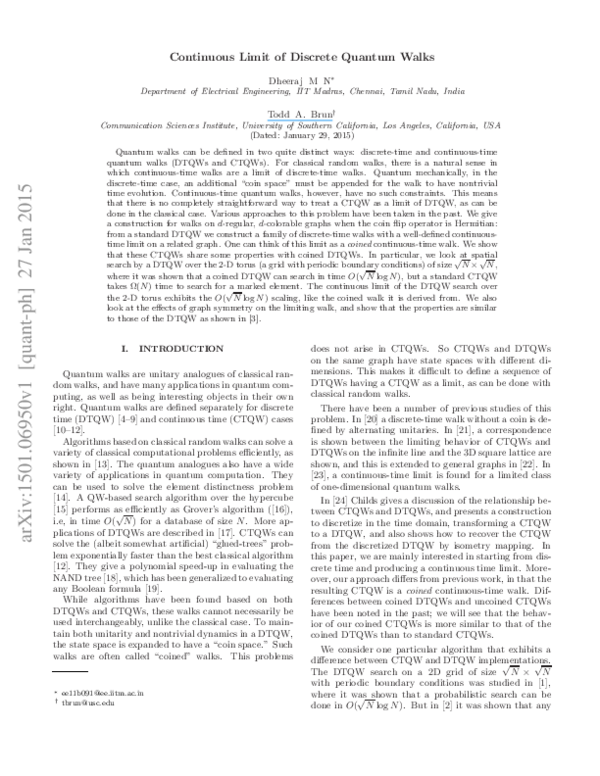 (PDF) Continuous limit of discrete quantum walks