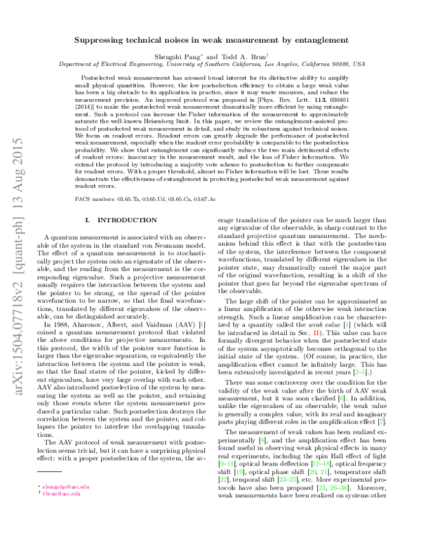 (PDF) Entanglement-assisted weak measurement