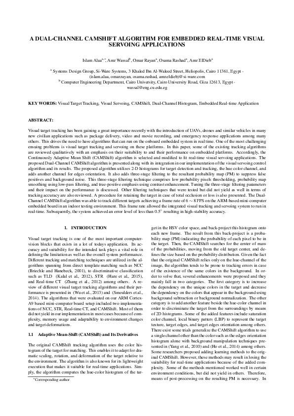 (PDF) A Dual-Channel CAMShift Algorithm for Embedded Real-Time Visual Servoing Applications