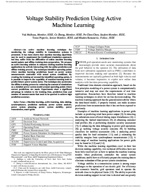 (PDF) Voltage Stability Prediction Using Active Machine Learning