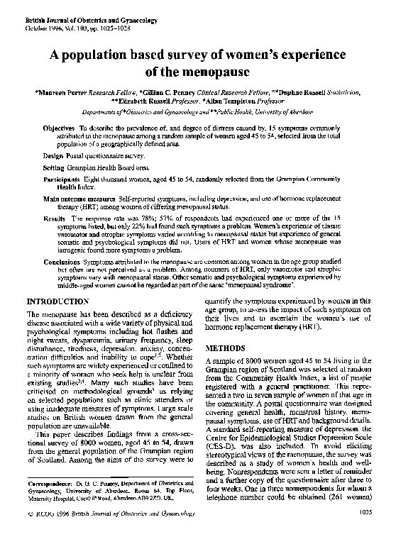 (PDF) A population based survey of women's experience of the menopause ...