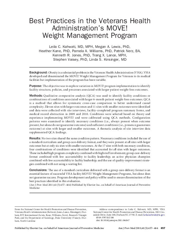 (PDF) Best Practices in the Veterans Health Administration's MOVE ...