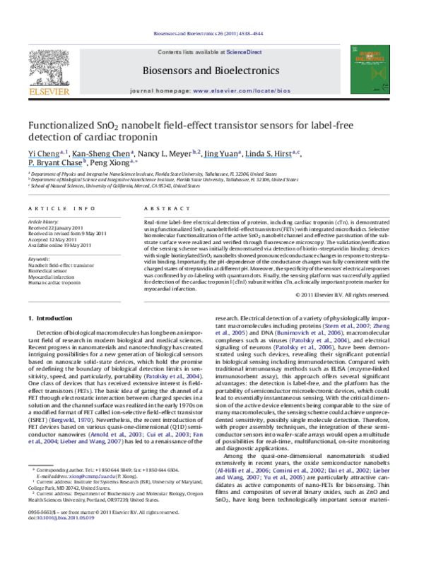 (PDF) Functionalized SnO2 nanobelt field-effect transistor sensors for ...