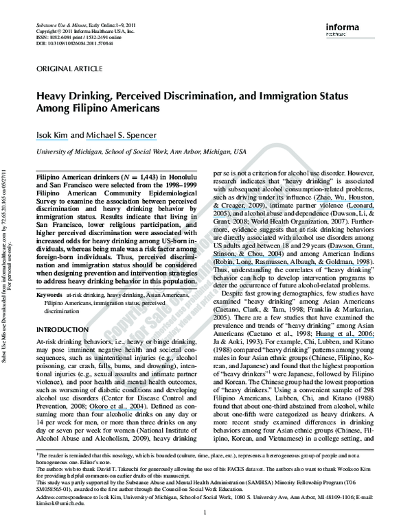 (PDF) Heavy Drinking, Perceived Discrimination, and Immigration Status ...