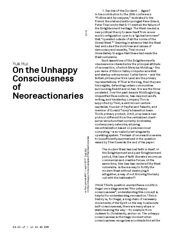 (PDF) On the Unhappy Consciousness of Neoreactionaries