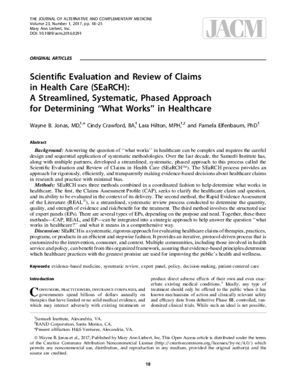 (PDF) Scientific Evaluation and Review of Claims in Health Care (SEaRCH ...