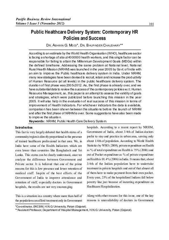 (PDF) Public Healthcare Delivery System: Contemporary HR Policies and ...