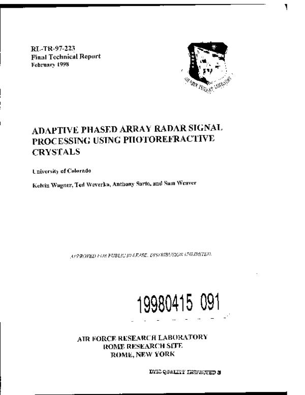 (PDF) Adaptive Phased Array Radar Signal Processing Using Photorefractive Crystals
