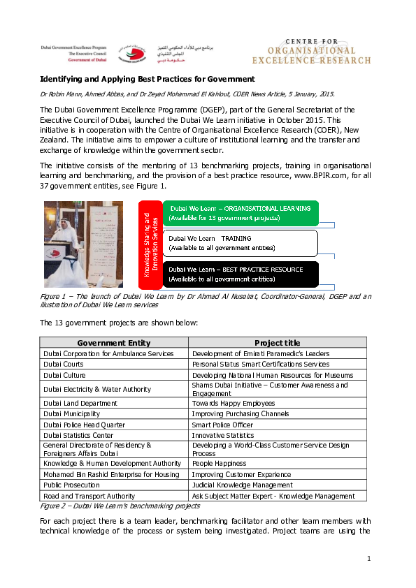 (PDF) Identifying and Applying Best Practices for Government