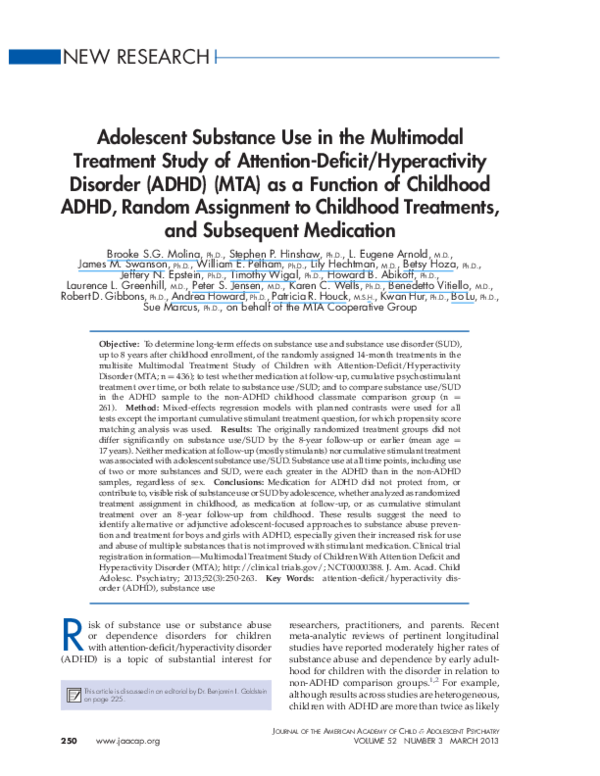 (PDF) Adolescent Substance Use in the Multimodal Treatment Study of ...