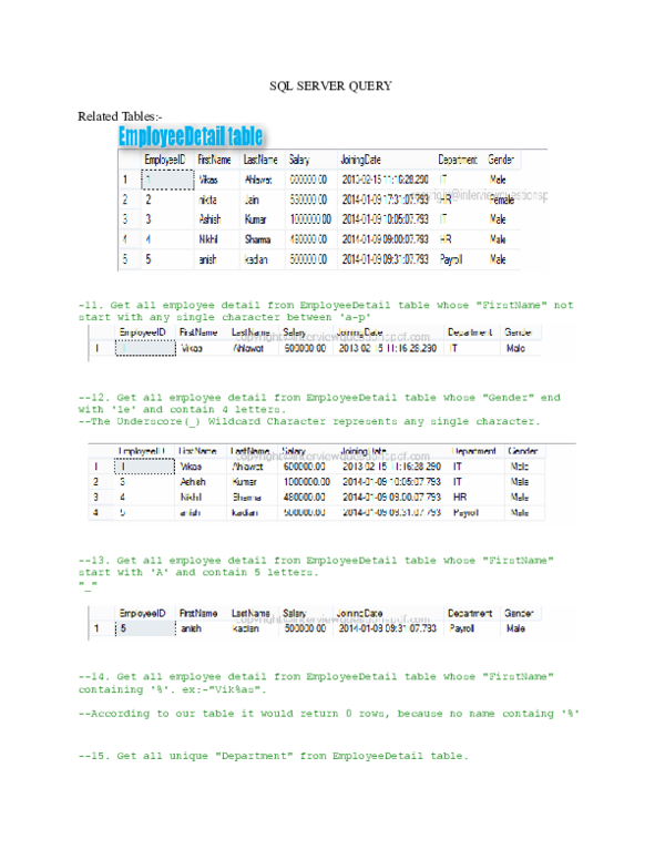 employee and department table queries in sql