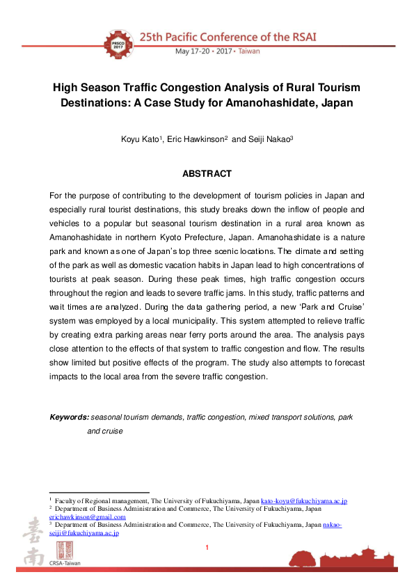 (PDF) High Season Traffic Congestion Analysis of Rural Tourism ...