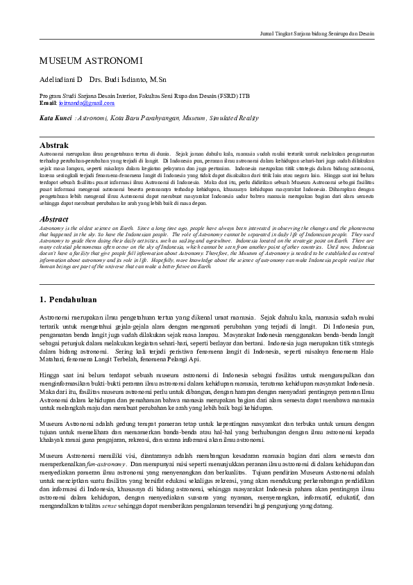 (PDF) Jurnal Tingkat Sarjana bidang Senirupa dan Desain MUSEUM ASTRONOMI